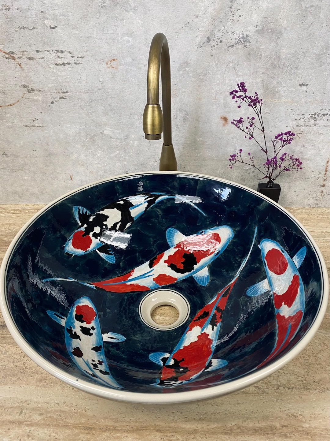Ceramic Sink/ Bathroom Sink/ Vanity/ Hand Painted/ Handmade USA Stock ...