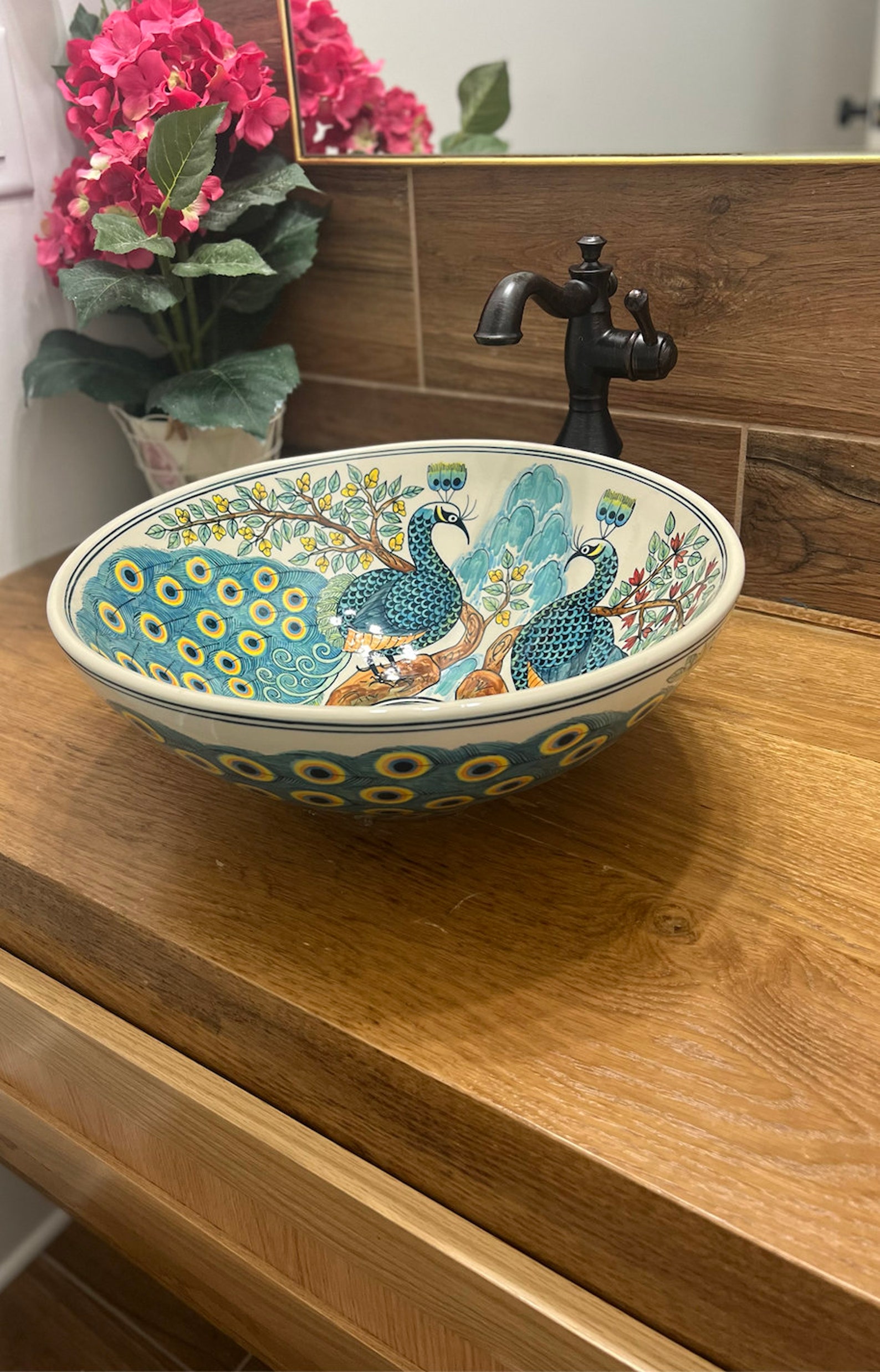 Ceramic Sink/ Bathroom Sink/ Vanity/ Hand Painted/ Handmade USA Stock ...