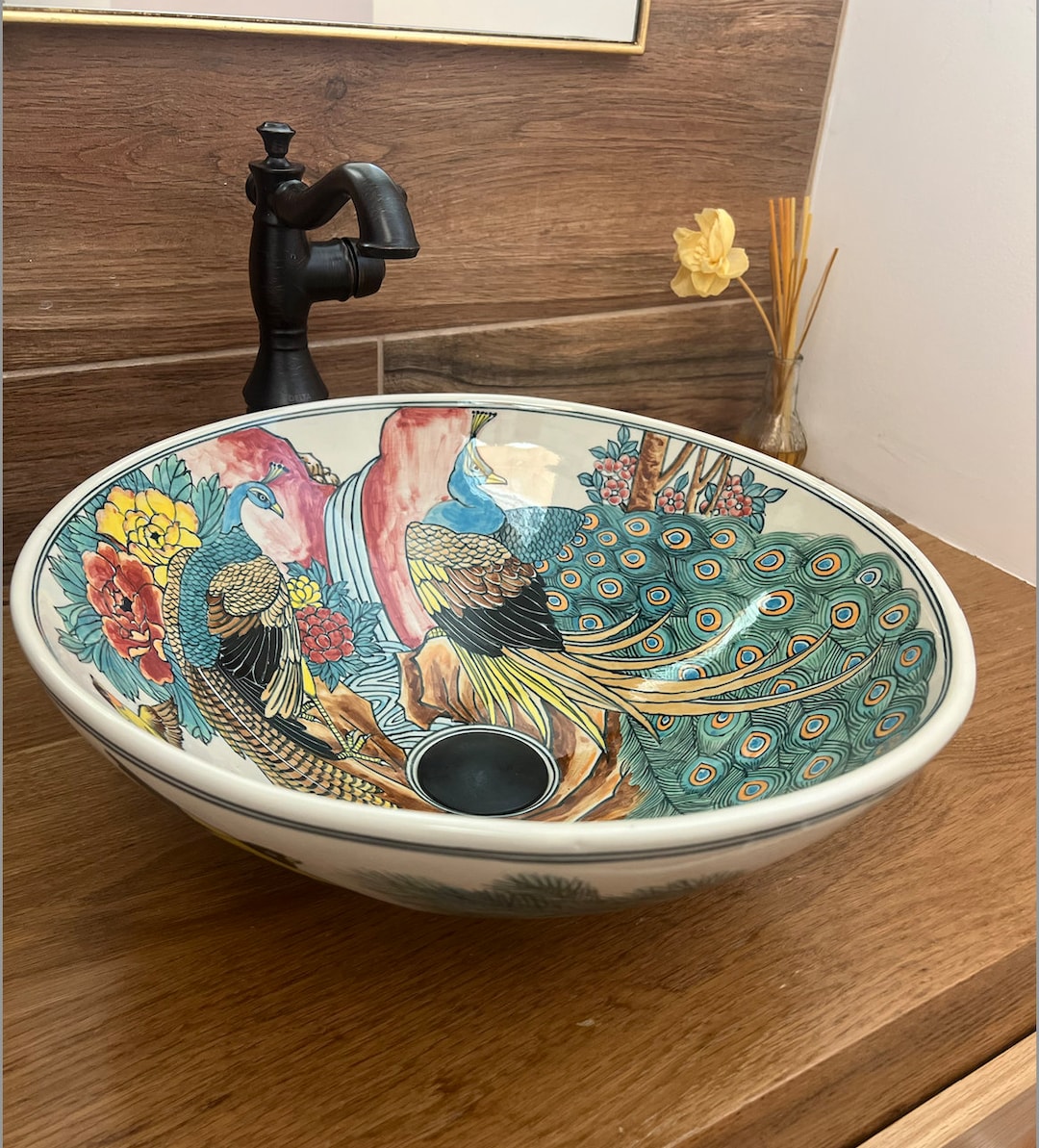 Ceramic Sink/ Bathroom Sink/ Vanity/ Hand Painted/ Handmade USA Stock ...