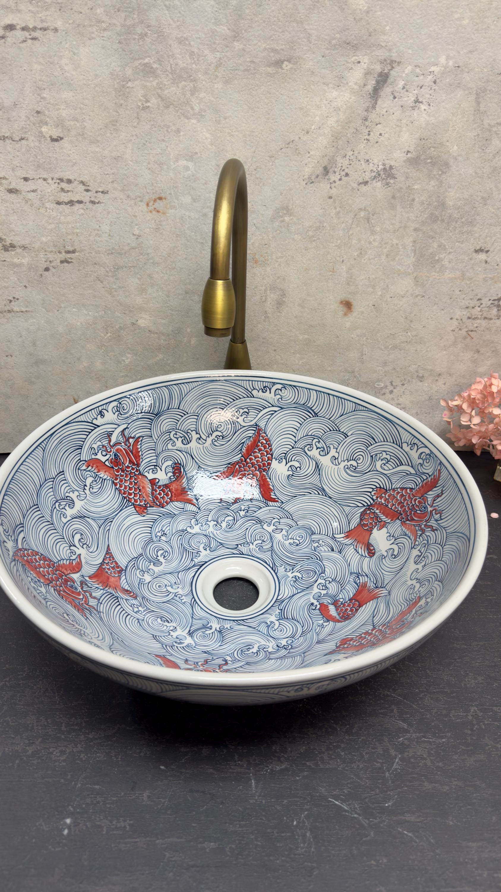 Ceramic Sink/ Bathroom Sink/ Vanity/ Hand Painted/ Handmade USA Stock ...