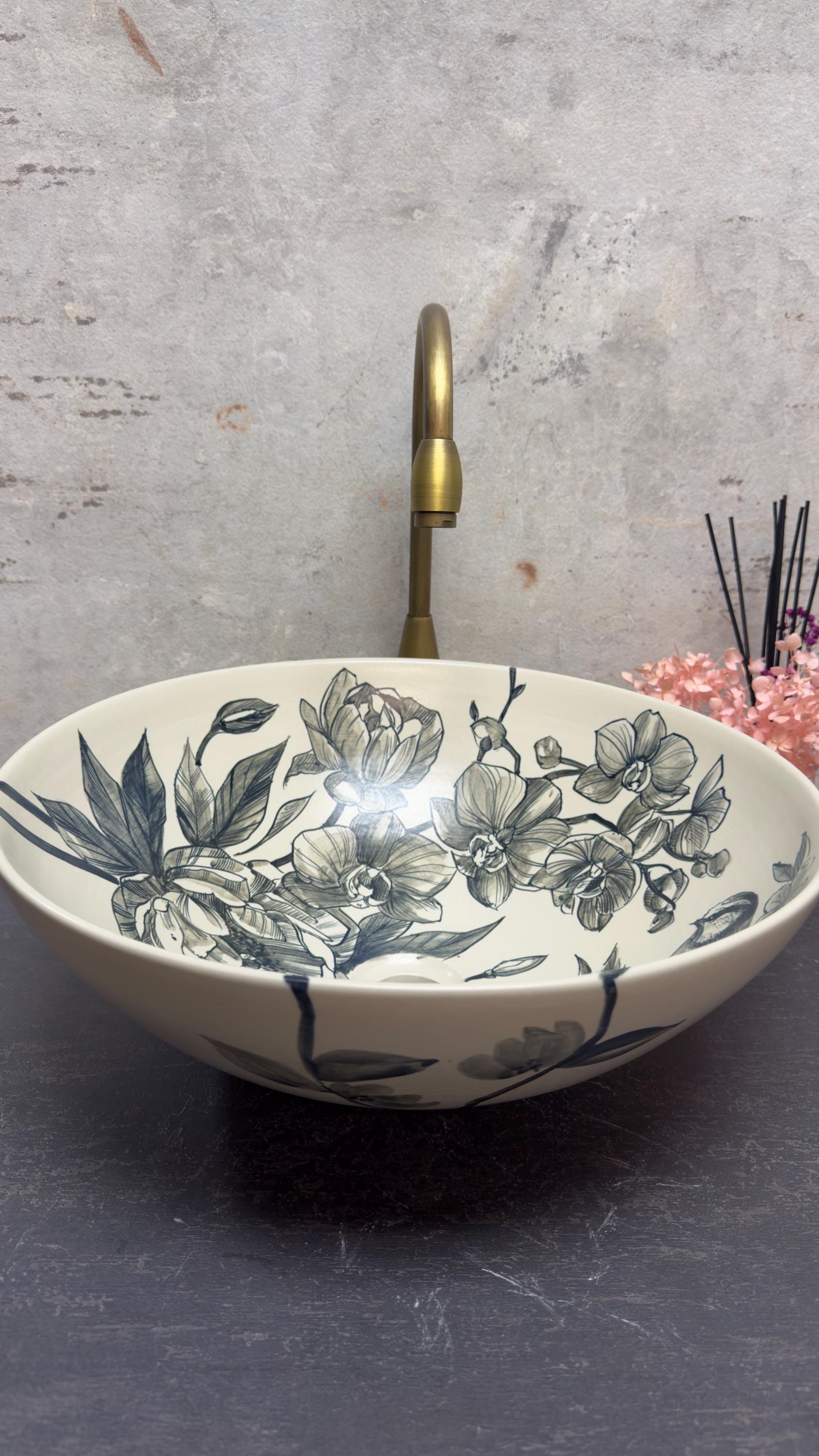 Ceramic Sink/ Bathroom Sink/ Vanity/ Hand Painted/ Handmade USA Stock ...