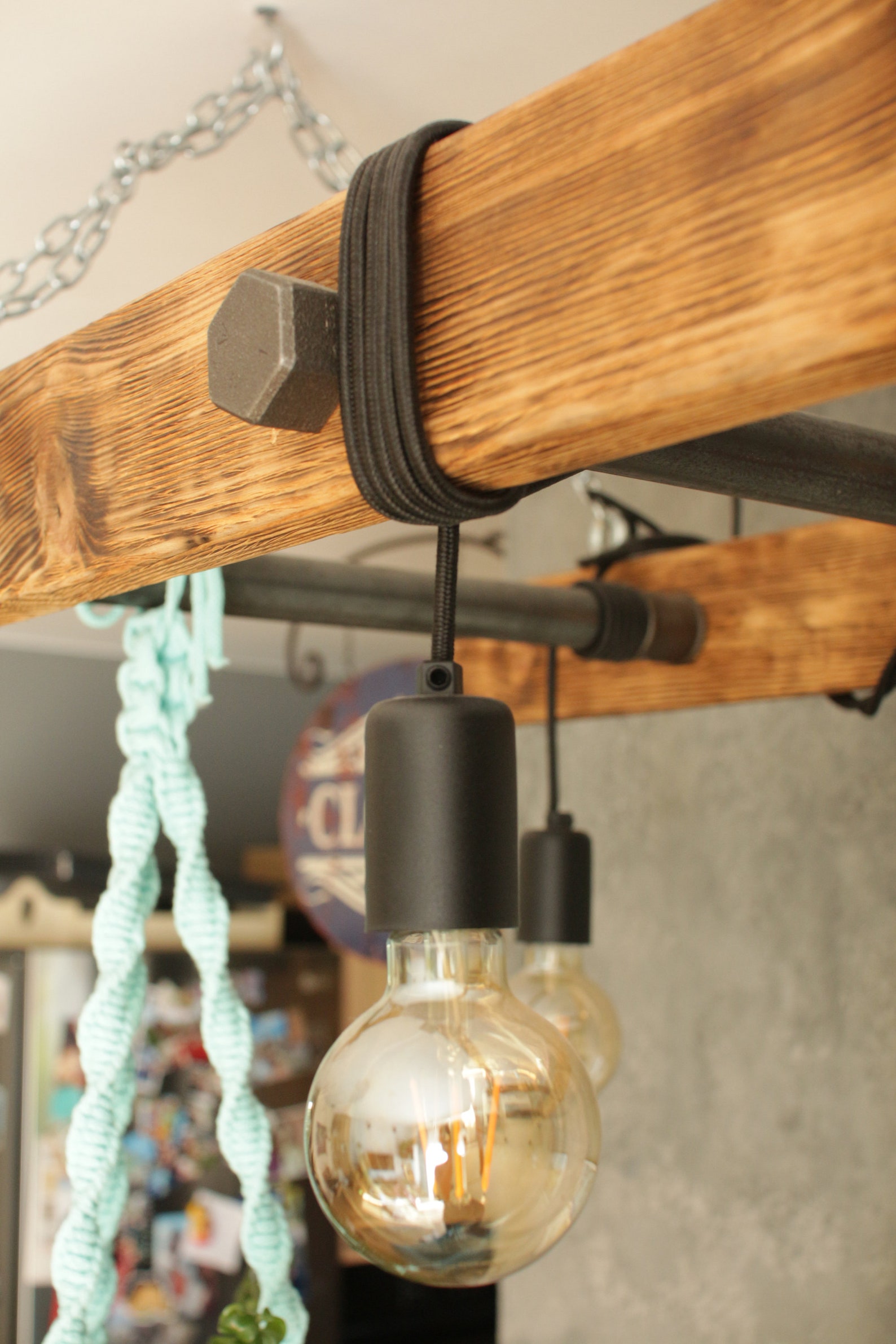 Rustic Pipe Ladder With Lamps Hanging Pendant Light Loft | Etsy