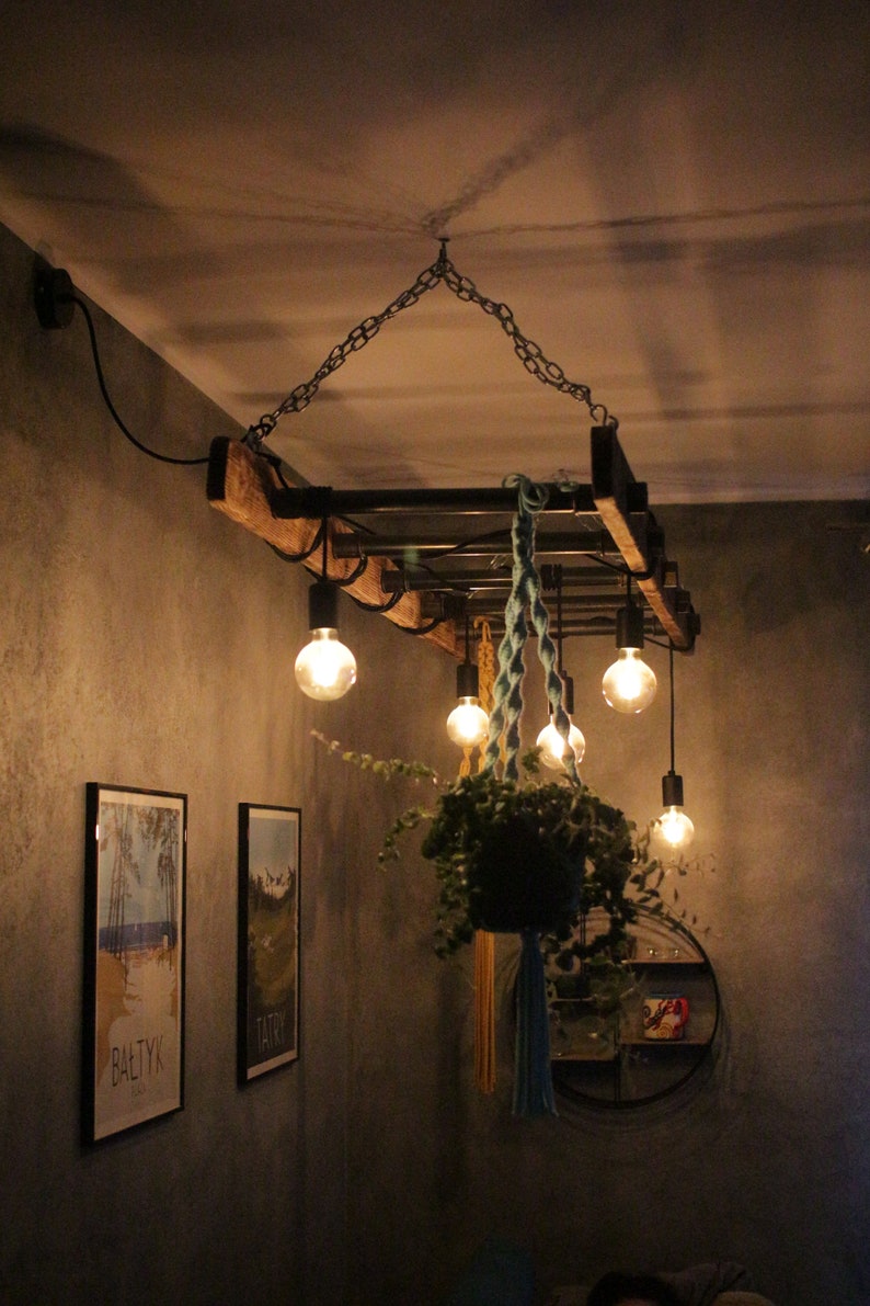 Rustic Pipe Ladder With Lamps Hanging Pendant Light Loft | Etsy