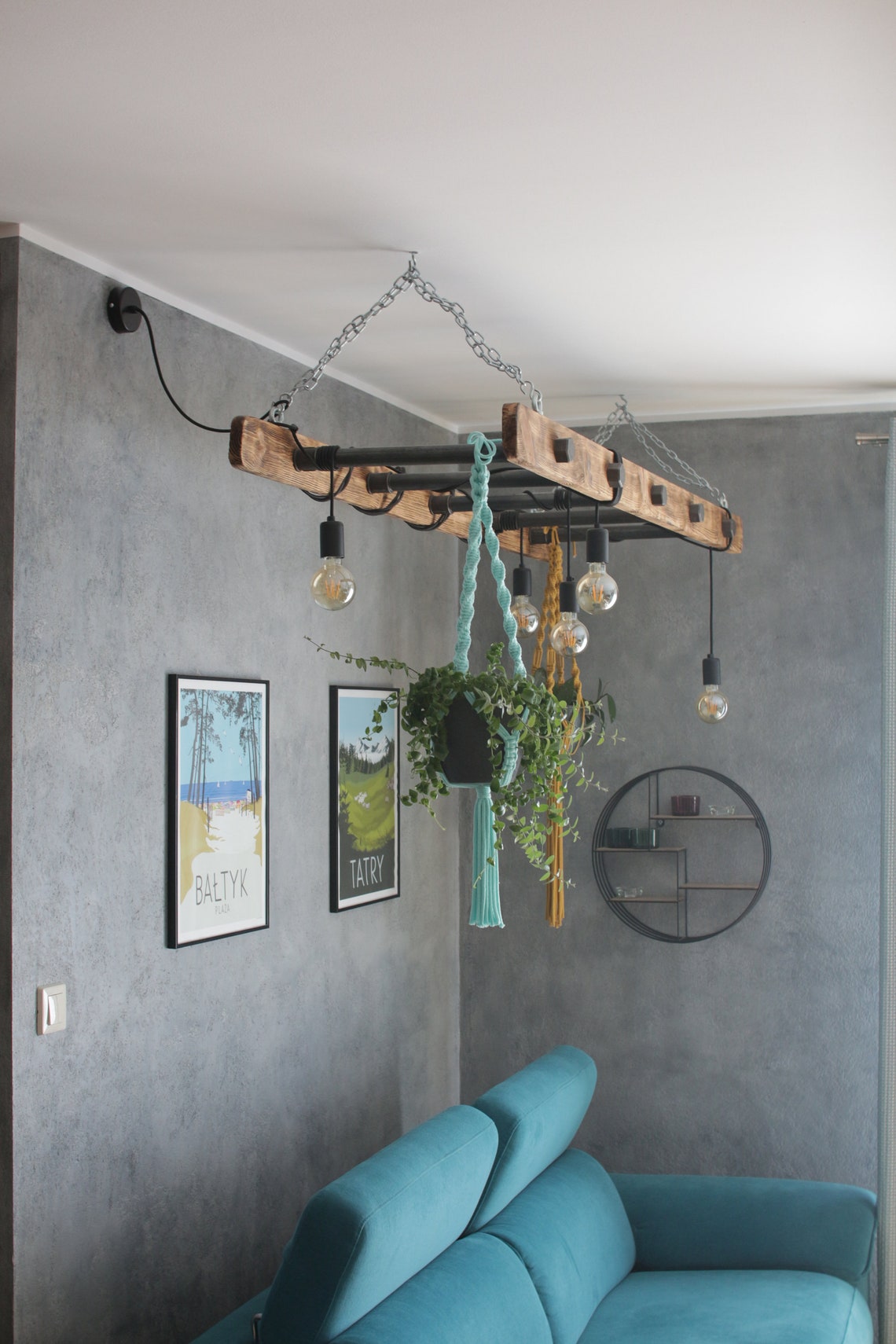 Rustic Pipe Ladder With Lamps Hanging Pendant Light Loft | Etsy