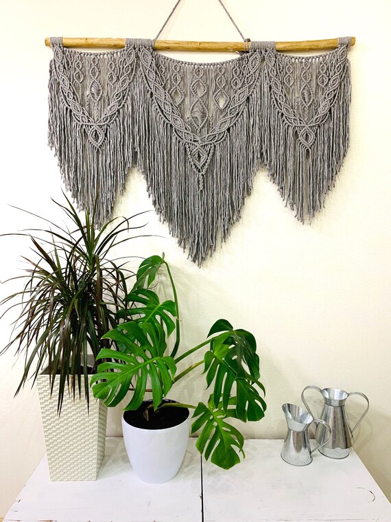 Grey Over the bed decor Macrame Wall Hanging on Natural | Etsy