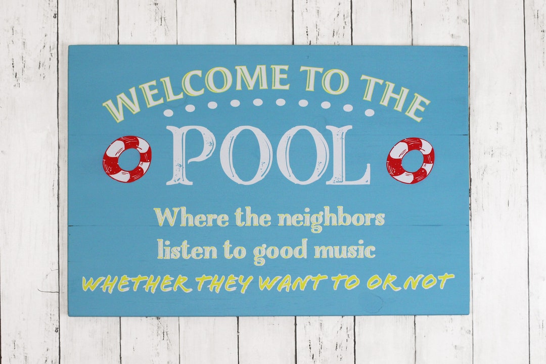 Welcome to the Pool Sign, Ocean Blue 24 X 16 Customizable Handmade ...