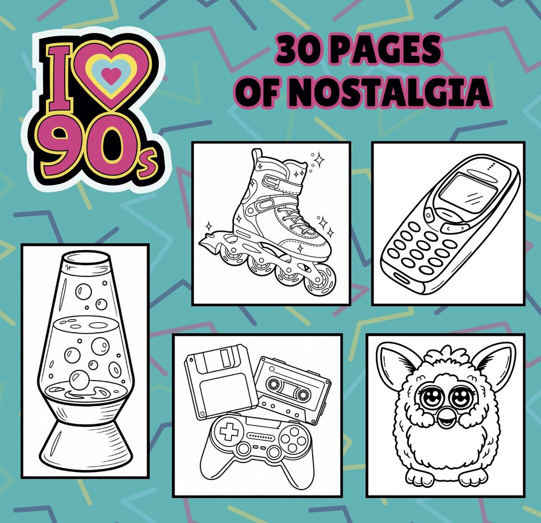 Digital File 90s Colouring Sheets 30 Pages Nostalgia DOWNLOAD ONLY - Etsy