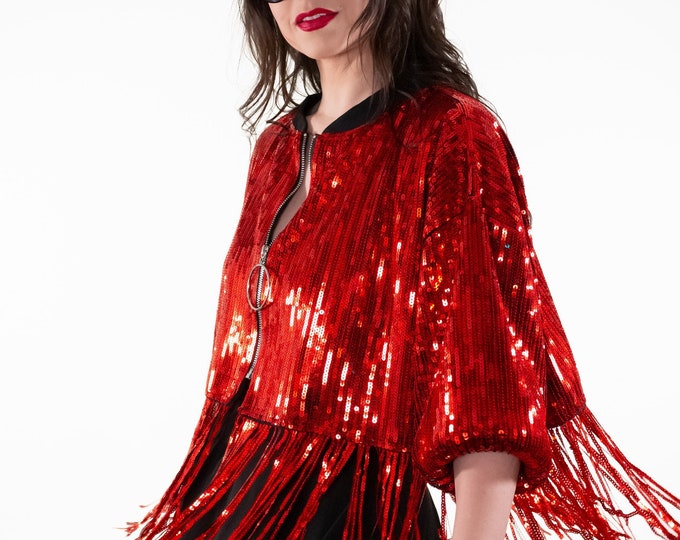 Ruby Red Sequin Fringe Rave Jacket - Etsy