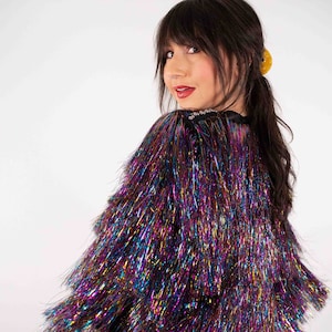 Rainbow Tinsel Fringe Studded Jacket | Metallic Party Jacket | Karma ...