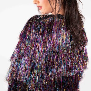 Rainbow Tinsel Fringe Studded Jacket | Metallic Party Jacket | Karma ...