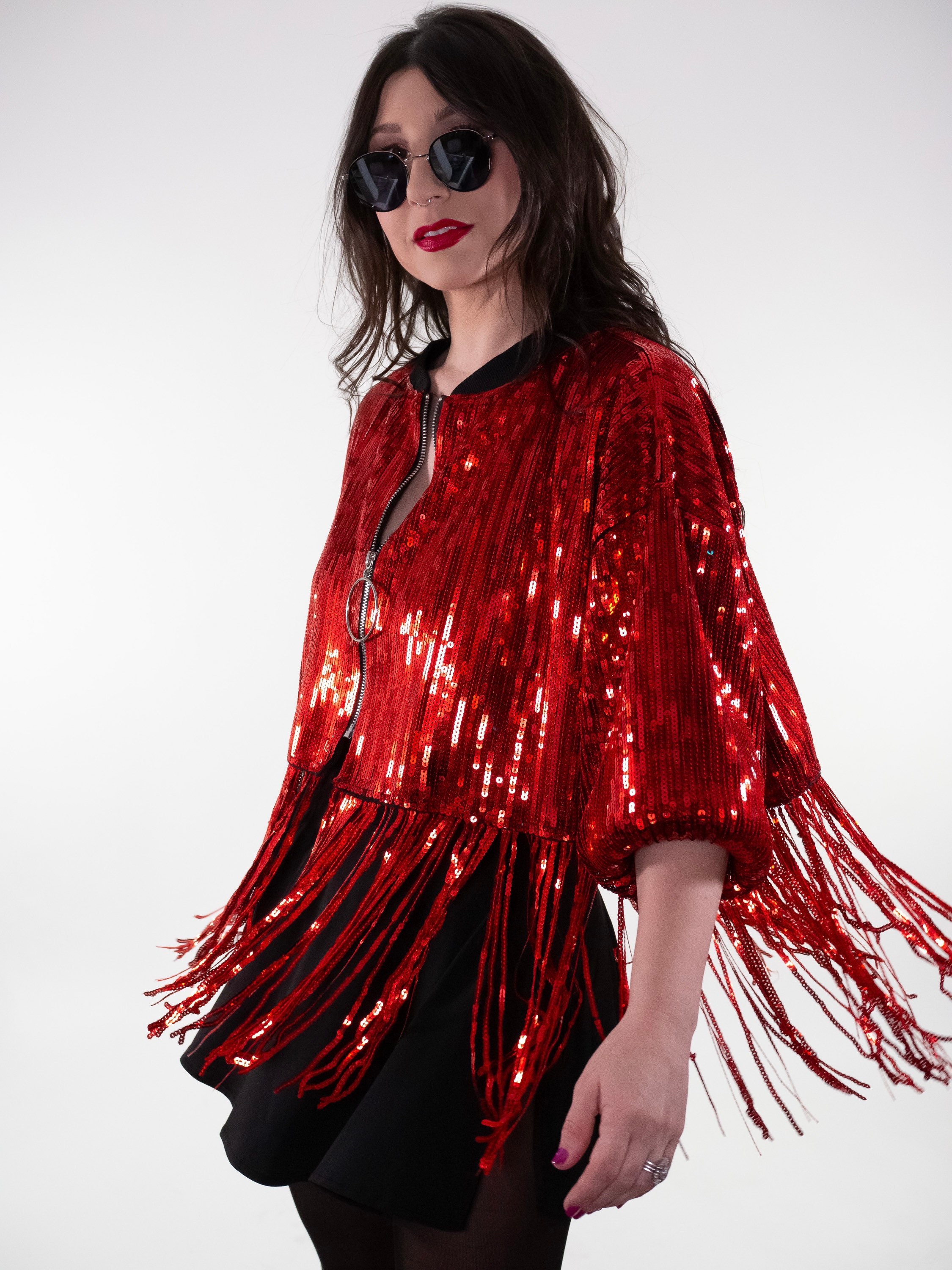 Ruby Red Sequin Fringe Rave Jacket | Etsy