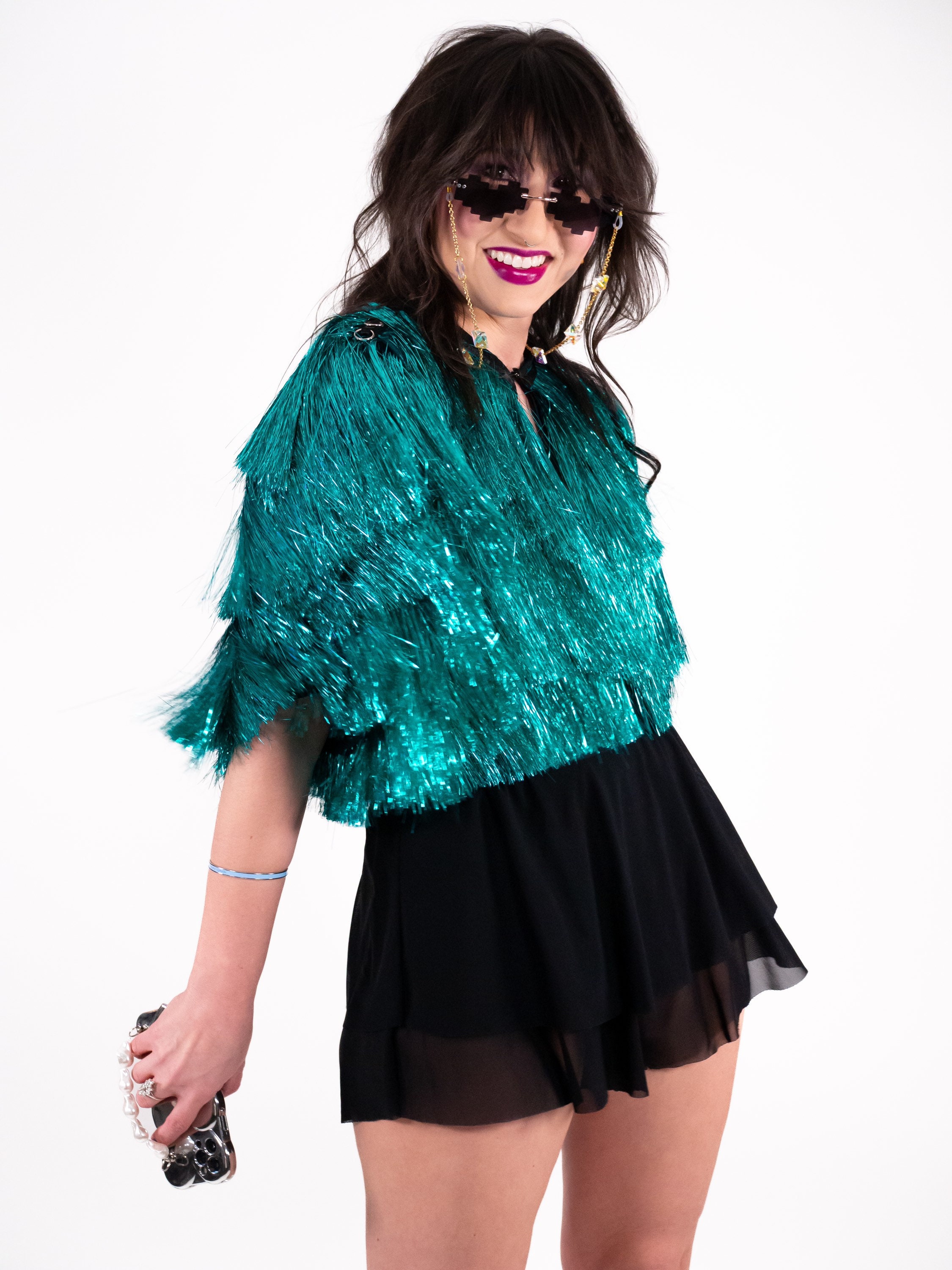 Aquamarine Tinsel Fringe Karma Jacket: Channel Your Inner Mermaid
