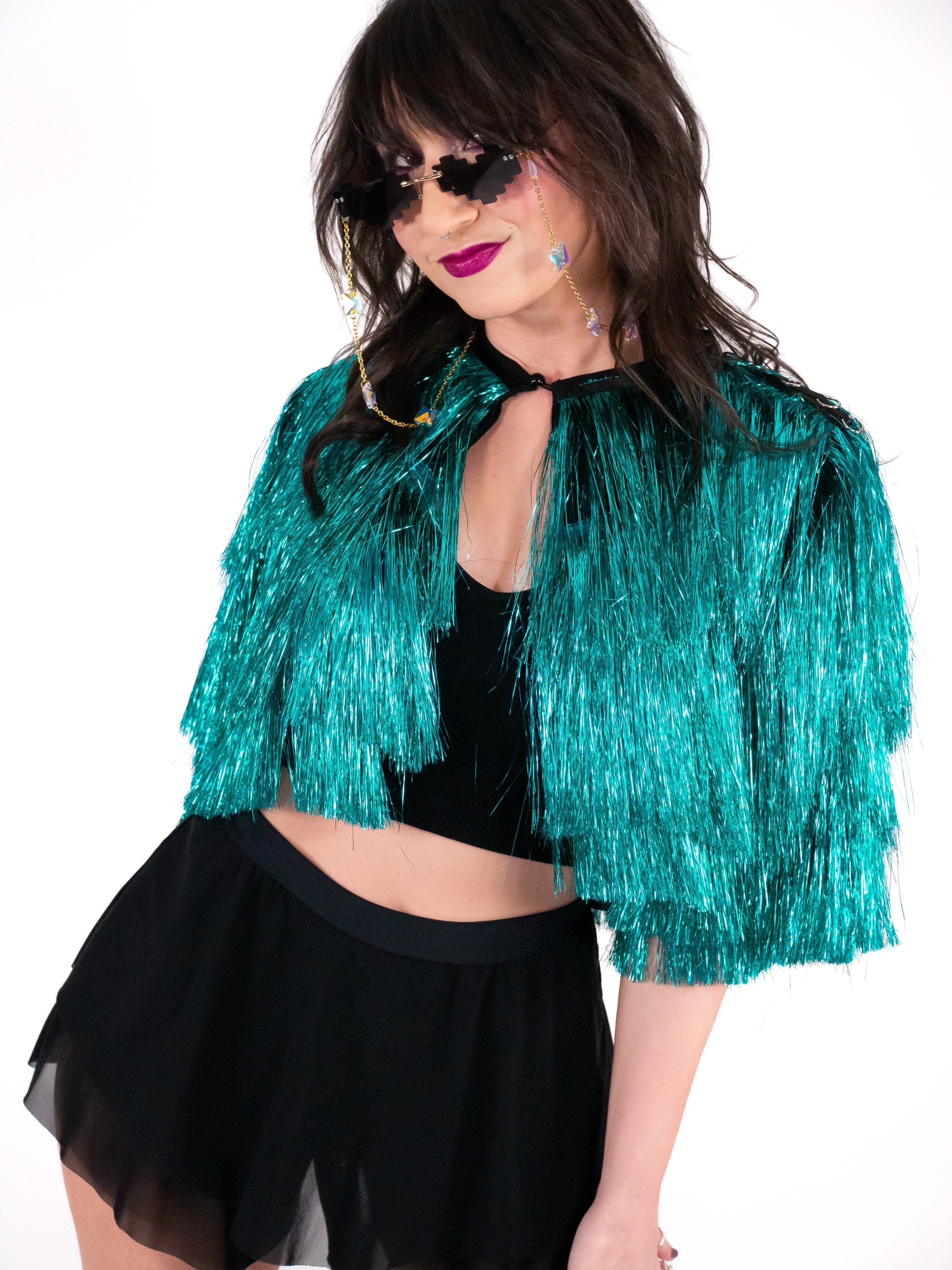 Aquamarine Tinsel Fringe Karma Jacket: Channel Your Inner Mermaid