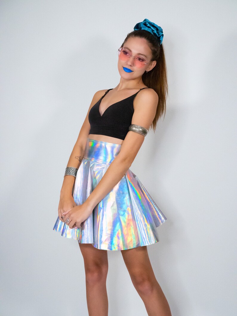 Galactic Holographic Leather Structure Circle Rave Skirt - Etsy