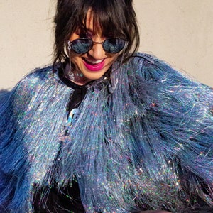 Holographic Silver Tinsel Fringe Crop Jacket | Metallic Party Jacket ...