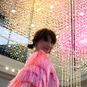 The Lover Iridescent Pink Tinsel Fringe Jacket | Metallic Party Jacket ...