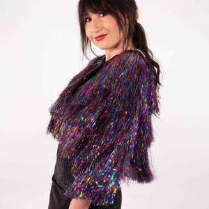 Rainbow Tinsel Fringe Studded Jacket | Metallic Party Jacket | Karma ...