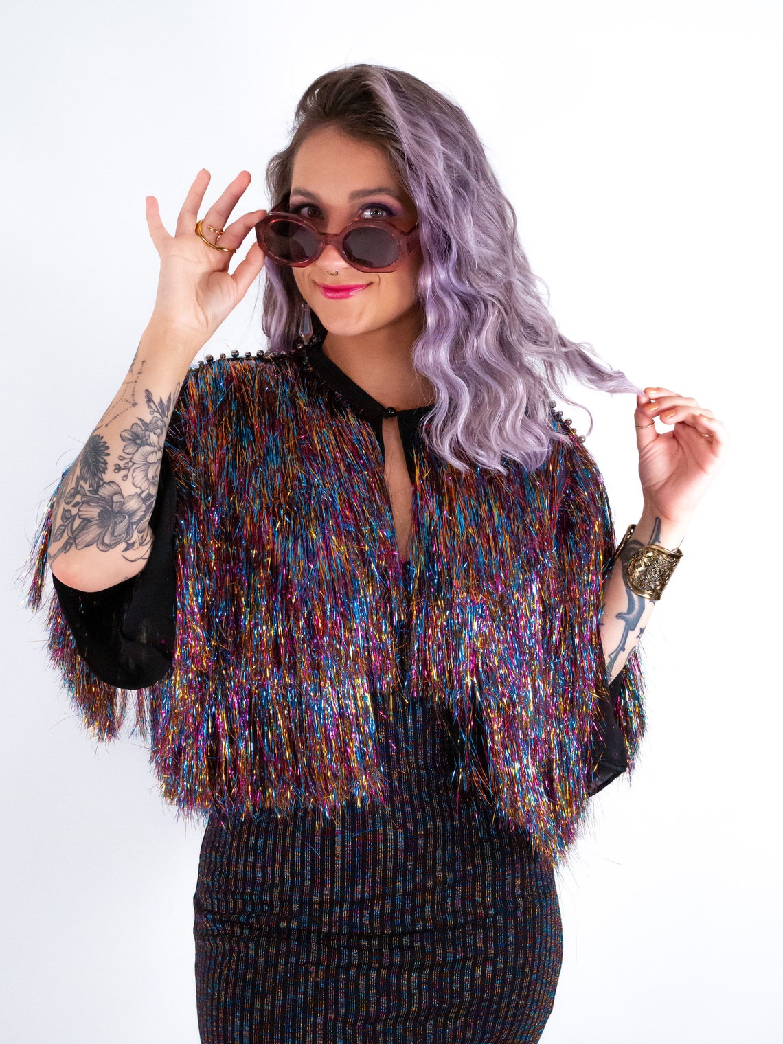 Rainbow Tinsel Fringe Studded Jacket - Etsy Australia