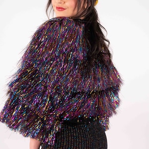 Rainbow Tinsel Fringe Studded Jacket | Metallic Party Jacket | Karma ...