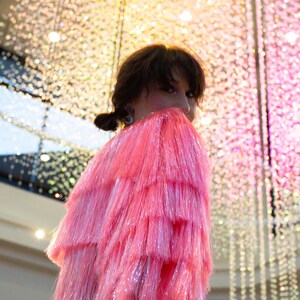 The Lover Iridescent Pink Tinsel Fringe Jacket | Metallic Party Jacket ...
