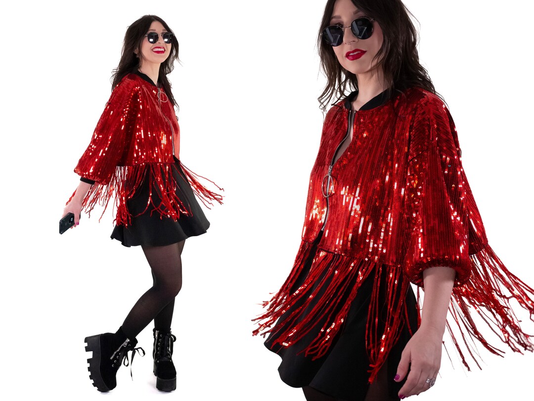 Ruby Red Sequin Fringe Rave Jacket - Etsy