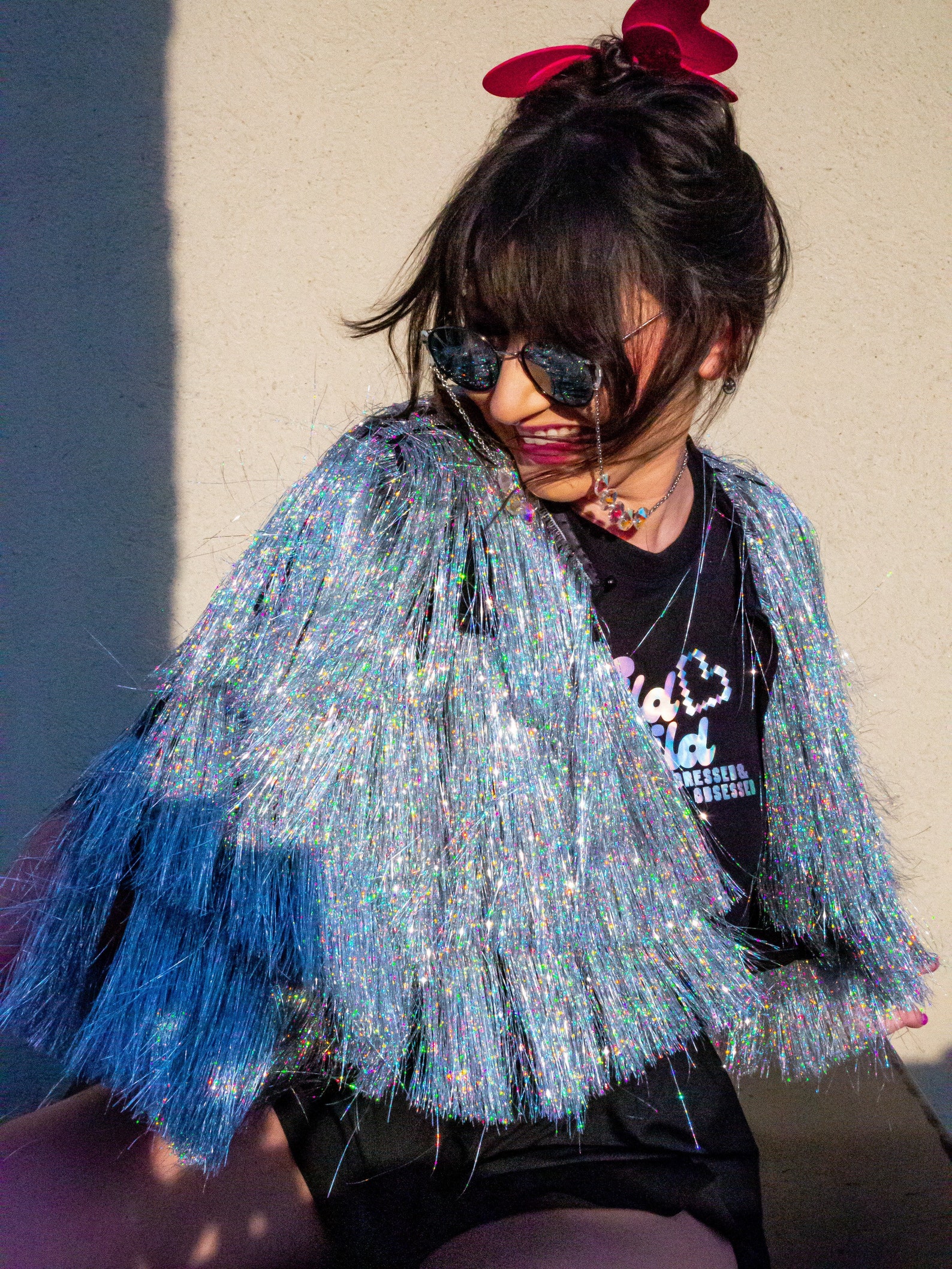 Holographic Silver Fringe Tinsel Jacket | Crop Sparkly Sequin Party ...