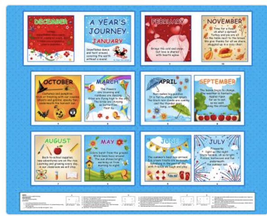 Story Time, Blue Book, Cloth Book Panel, Blank, DIY, 36inch Repeat ...