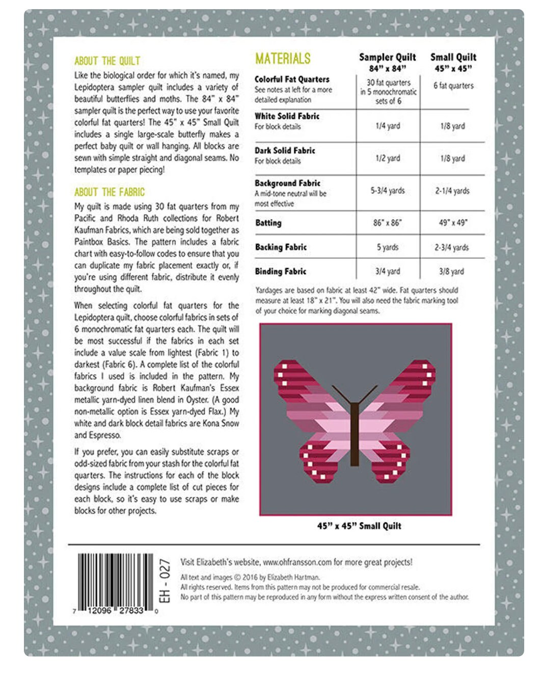 Lepidoptera, Quilt Pattern, Elizabeth Hartman, Paper Pattern, Butterfly ...