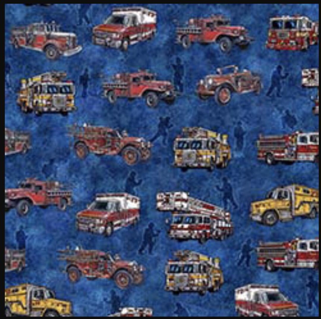 Blue Fire Trucks, American Heroes Firefighter, QT Fabrics, Yardage ...