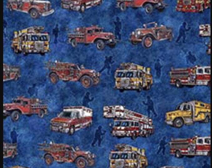 Blue Fire Trucks, American Heroes Firefighter, QT Fabrics, Yardage ...