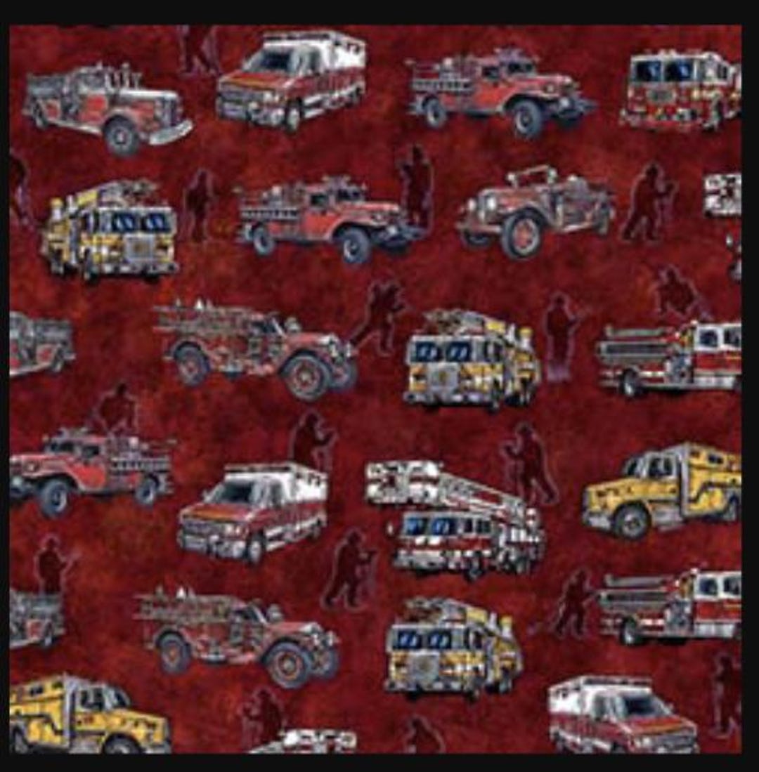 Red Fire Trucks, American Heroes Firefighter, QT Fabrics, Yardage ...