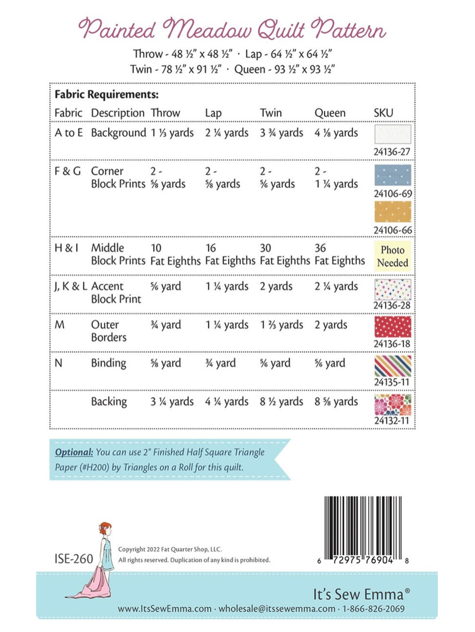 Painted Meadow, Quilt Pattern, Krystal Stahl, It's Sew Emma, 4 Sizes ...