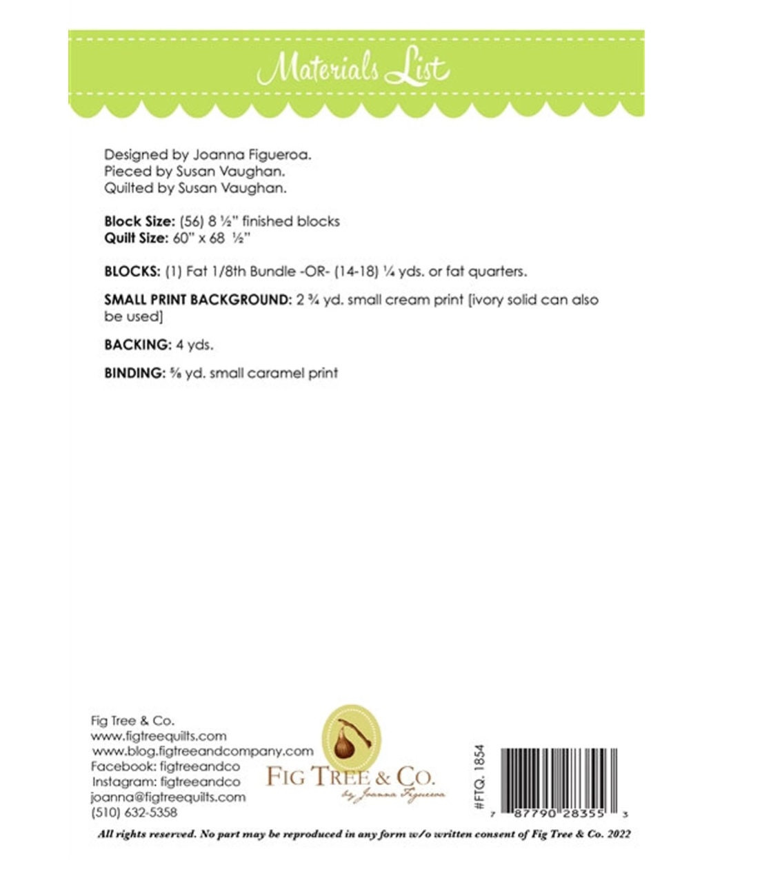 Leaf Checkerboard Quilt Pattern Paper Only by Fig Tree & Co. FTQ1854 - Etsy