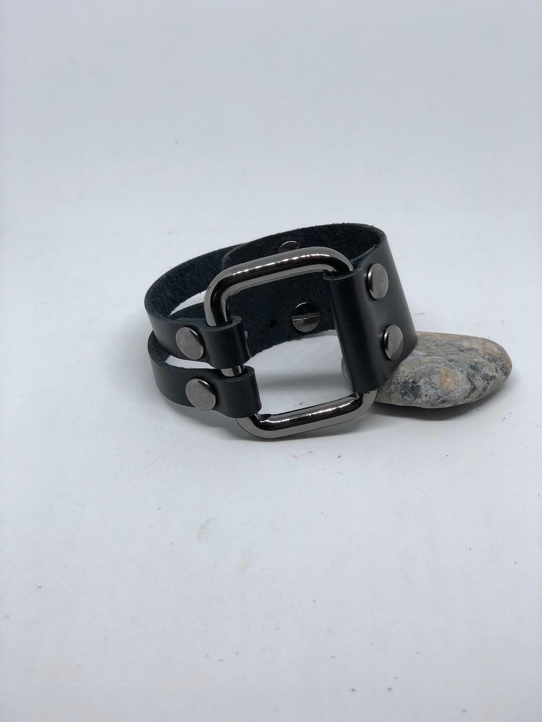 Black Ring Leather Bracelet Custom Handmade Leather Wristband Cuff ...