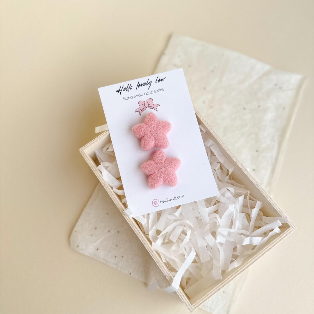 Pink Wool Felt Star Hair Clips | Handmade Toddler Barrettes - Etsy
