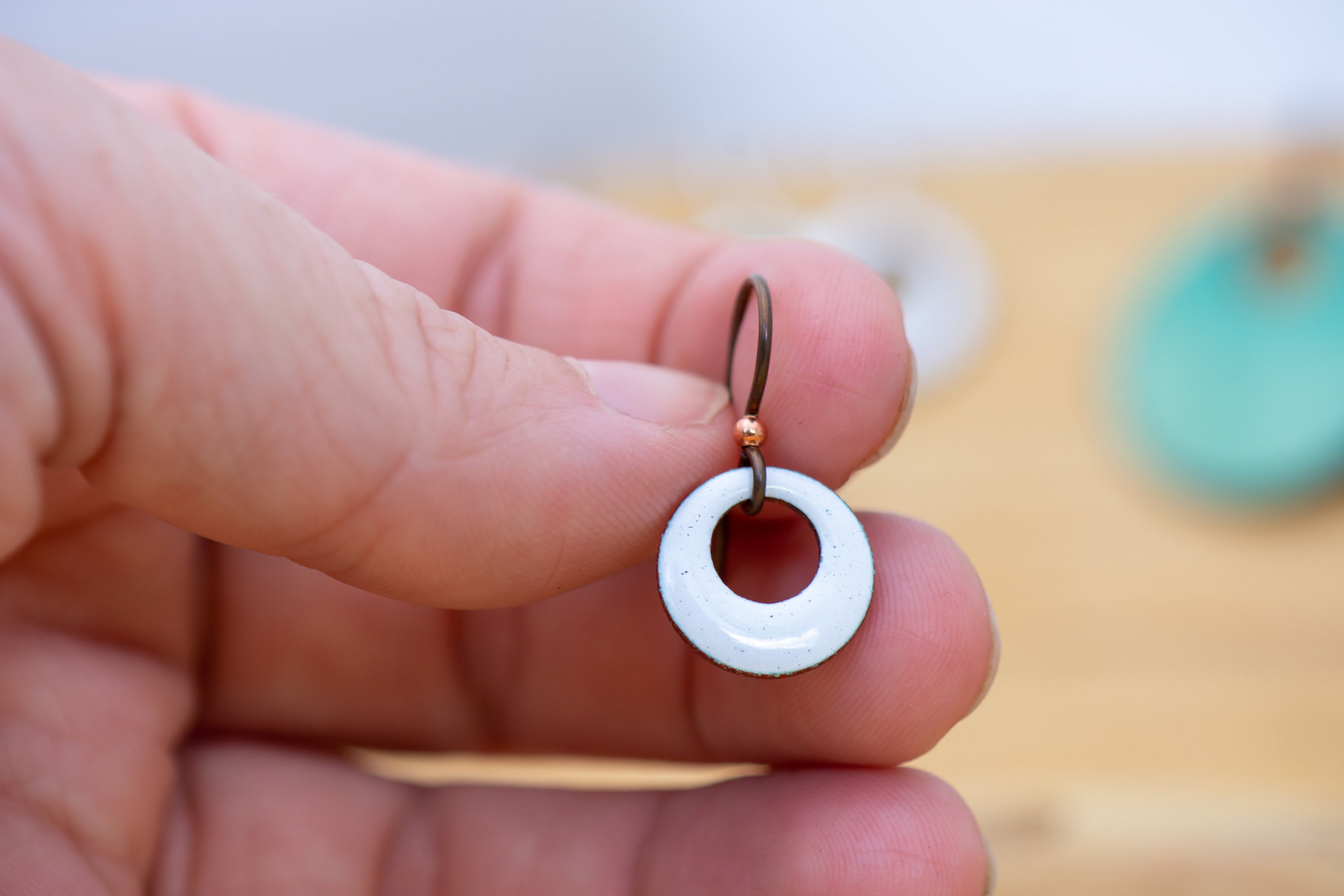 Tiny Handmade Arctic White Earrings White Enamel Earrings - Etsy