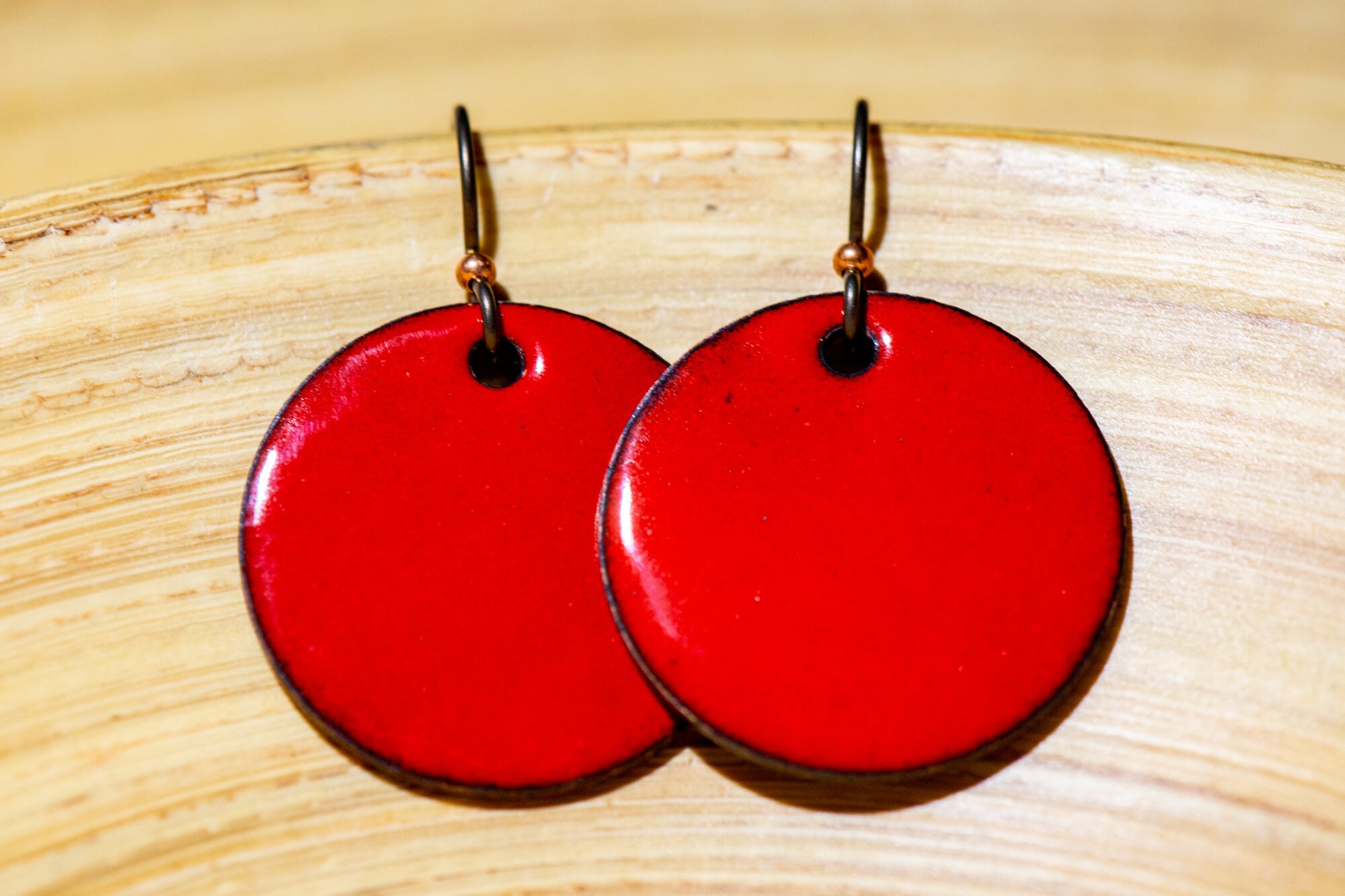 Handmade Bright Red Enamel Earrings, Bold Colorful Red Earrings ...