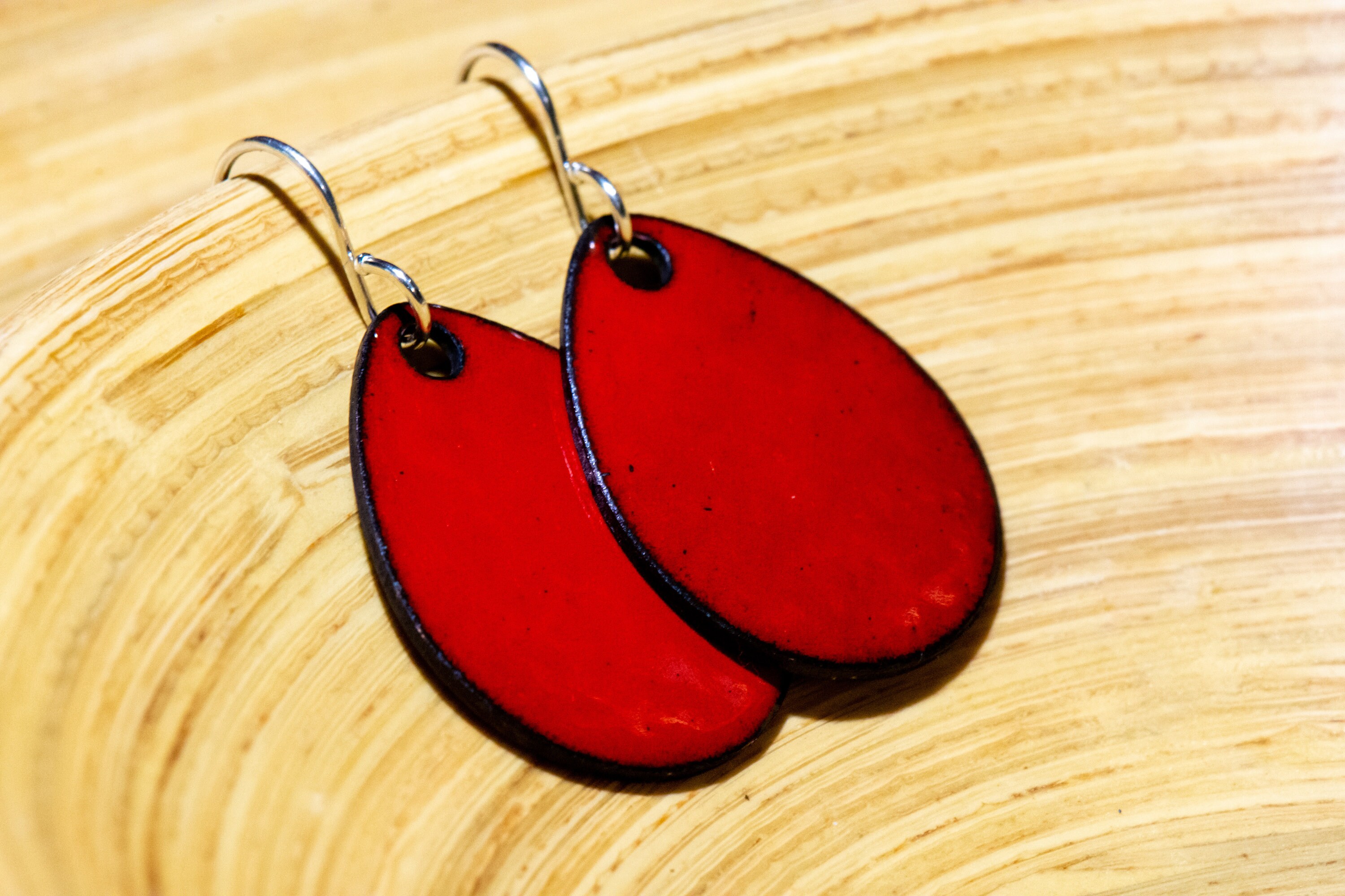 Handmade Bright Red Teardrop Earrings Red Enamel Retro Red - Etsy