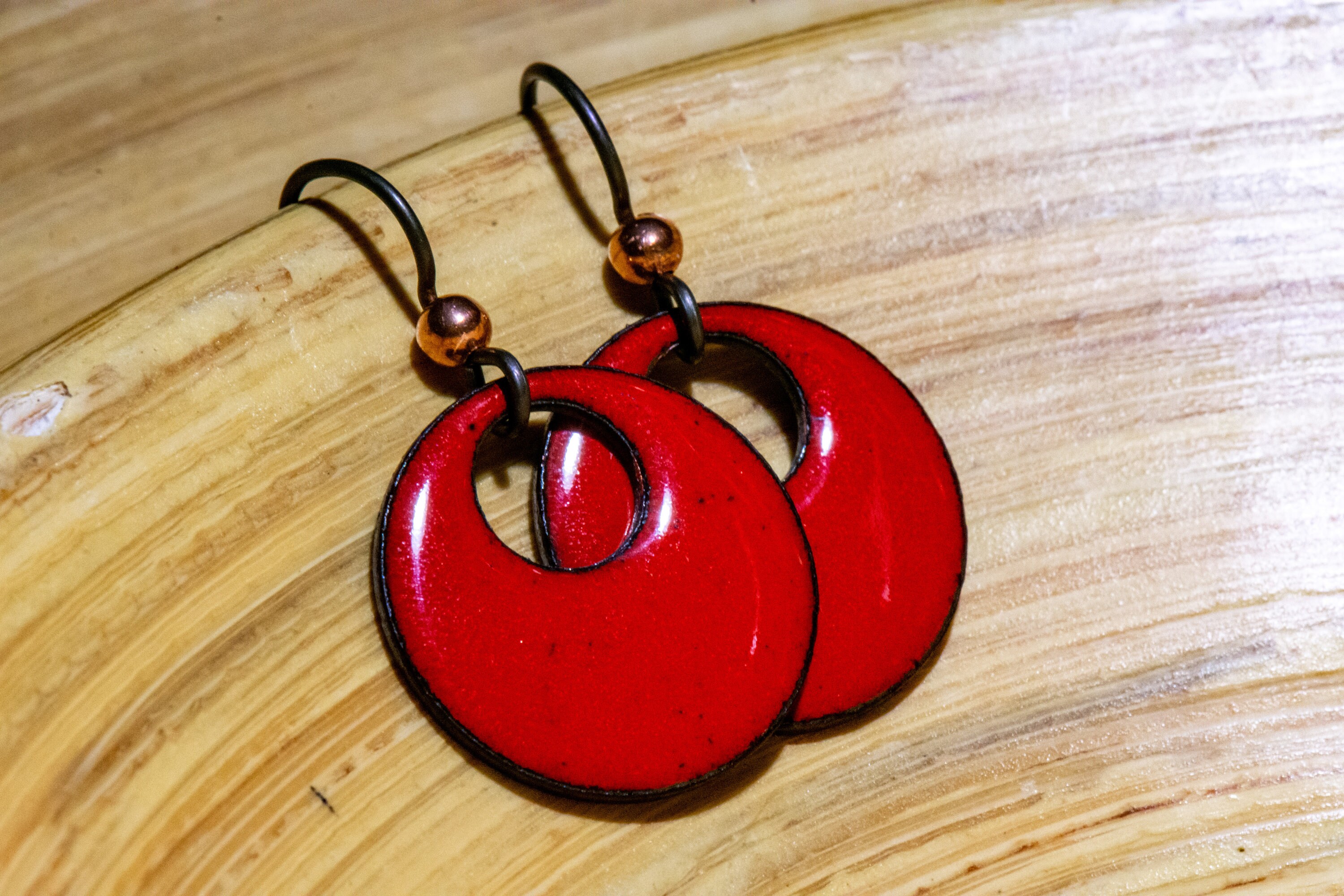Bright Red Enamel Earrings, Handmade Enameled Copper Jewelry, Small ...
