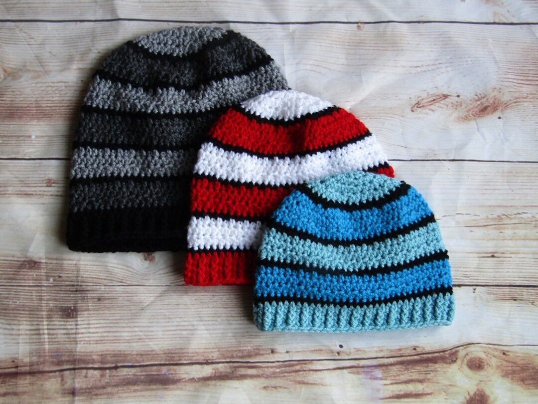 Crochet Striped Hat Pattern - Crochet Striped Hat - Multiple Size Crochet Pattern - Crochet ...