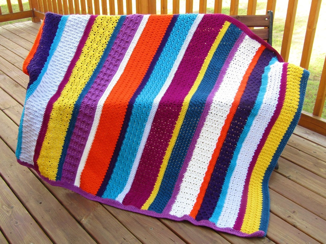 Crochet Blanket Pattern Stitch Sampler Blanket Pattern Striped Blanket ...