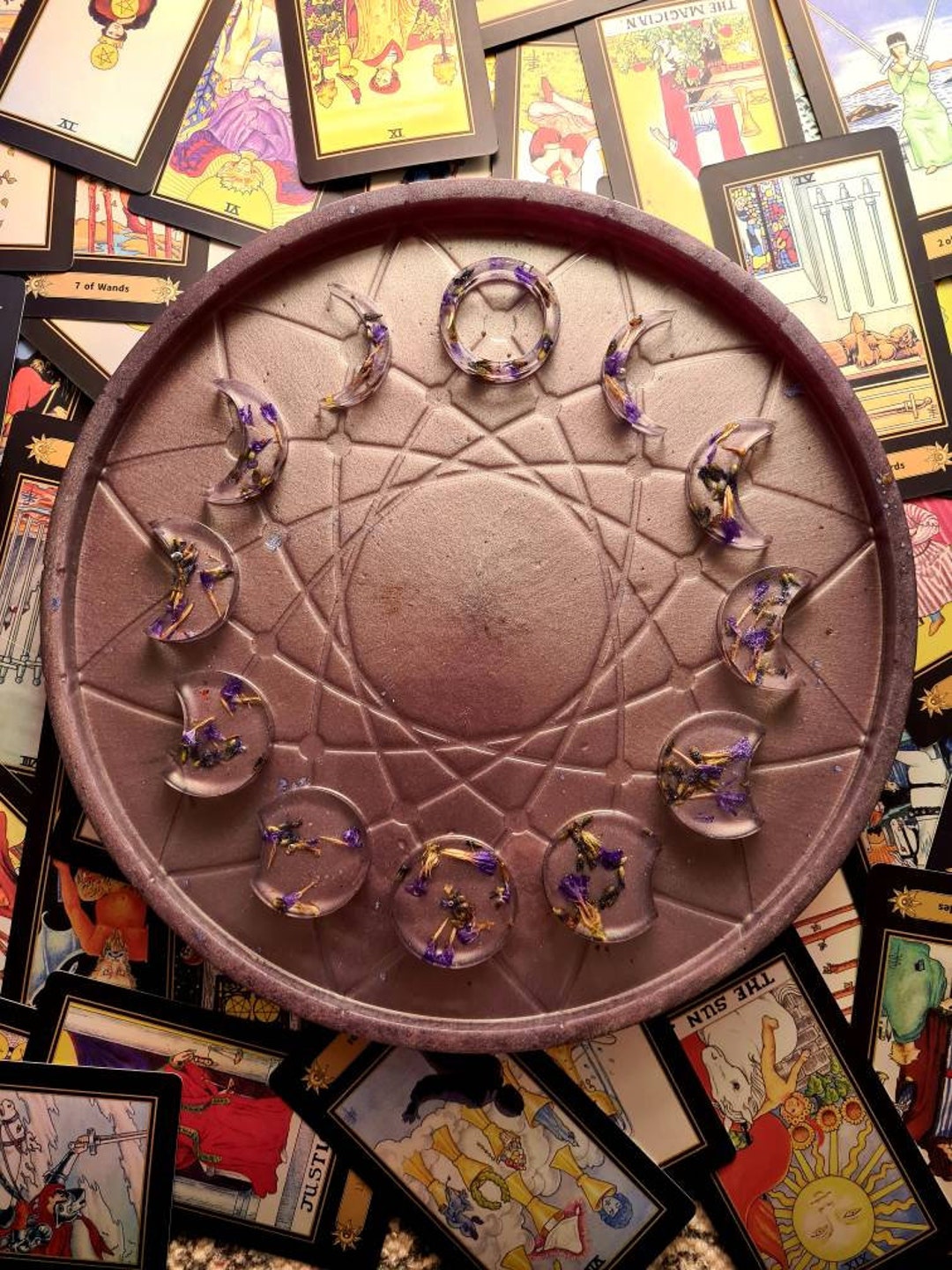 Resin Moon Phase Tray (purple Flowers) - Etsy