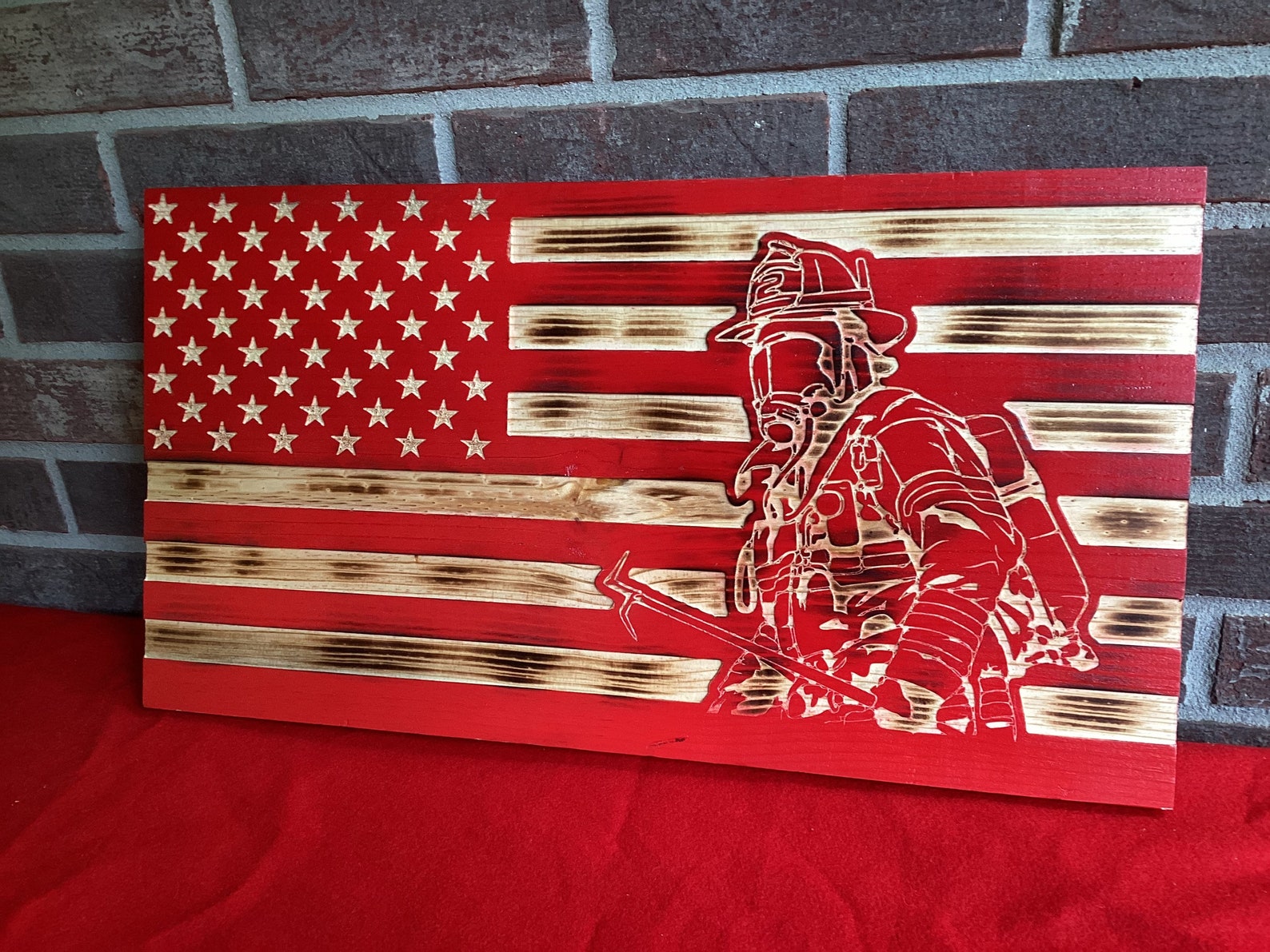 Recycled Pine Carved Firefighter Flag - Etsy