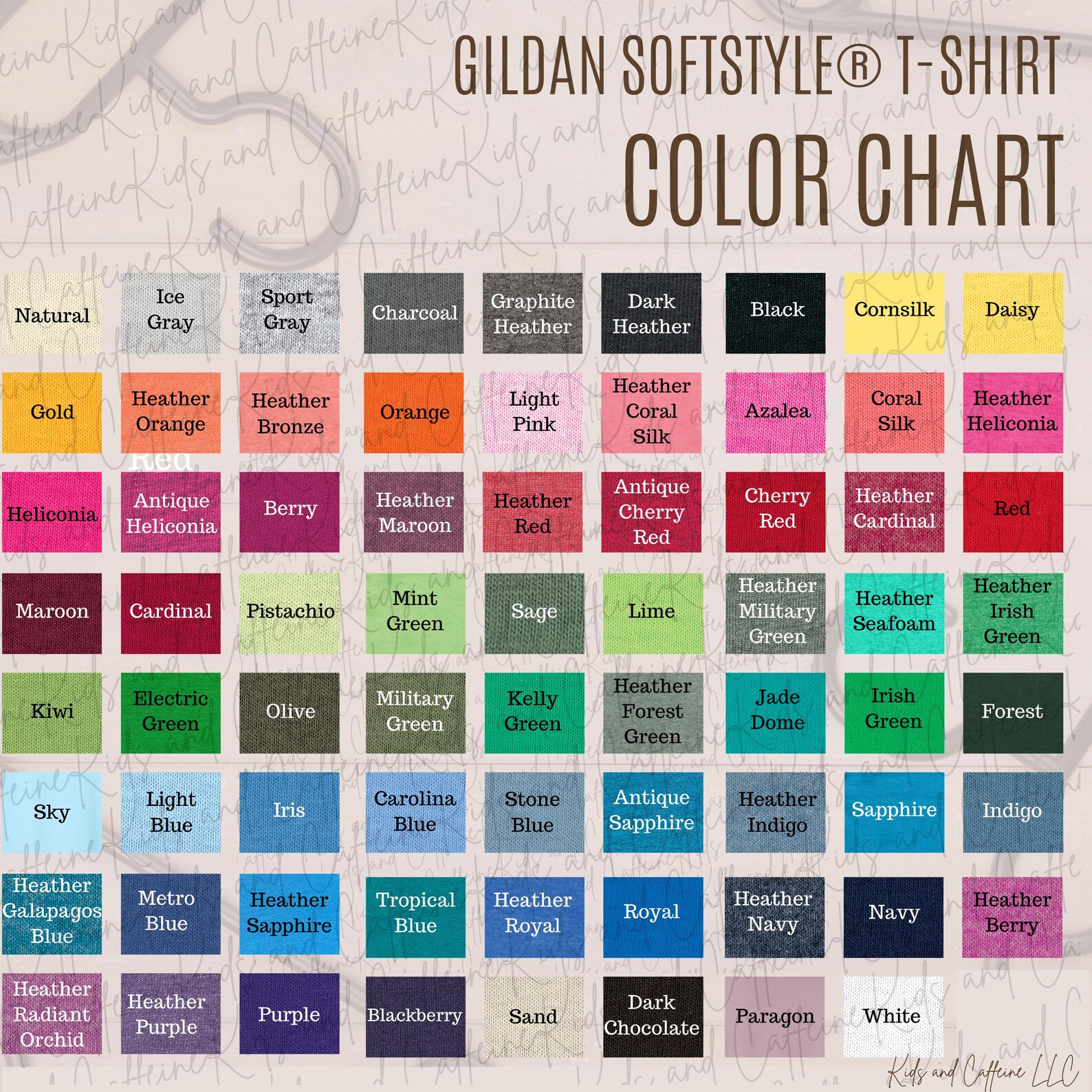 Gildan Softstyle T-shirt Size Chart Color Chart PNG - Etsy