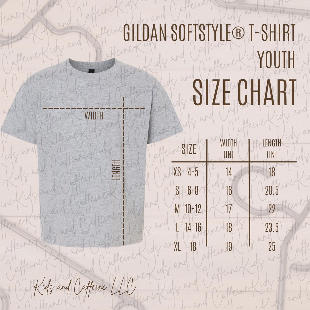 Gildan Softstyle T-shirt Youth Size Chart - Color Chart - PNG - Etsy