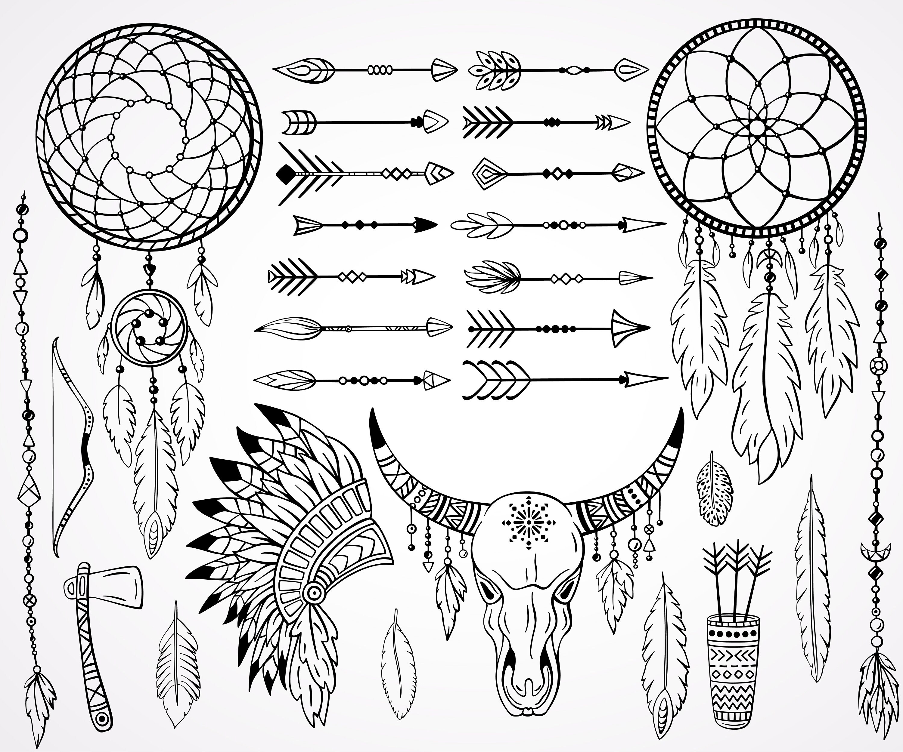 Hand-drawn Tribal Clipart, 37 Separete Images SVG, PNG, Arrow Clipart ...