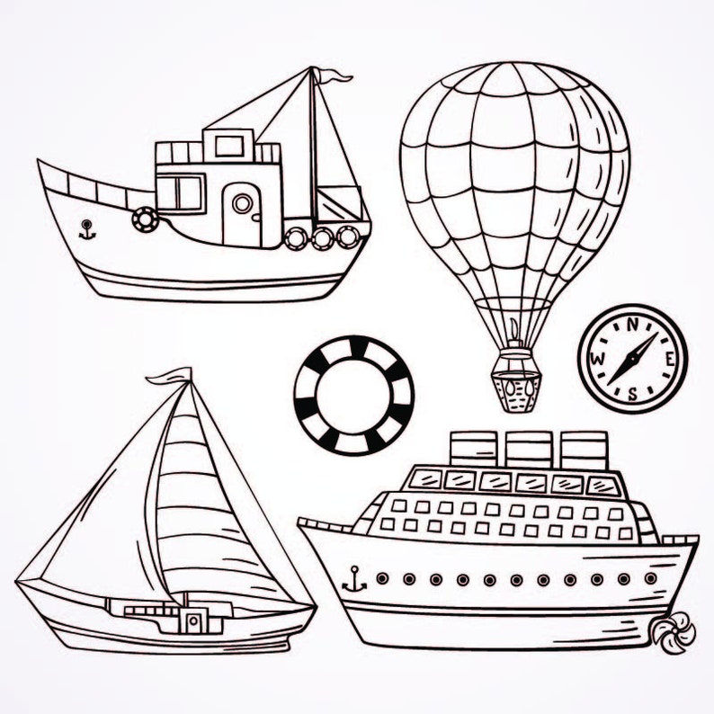 Hand-drawn Transport Clipart,20 Separete Images, Clip Art Set of ...