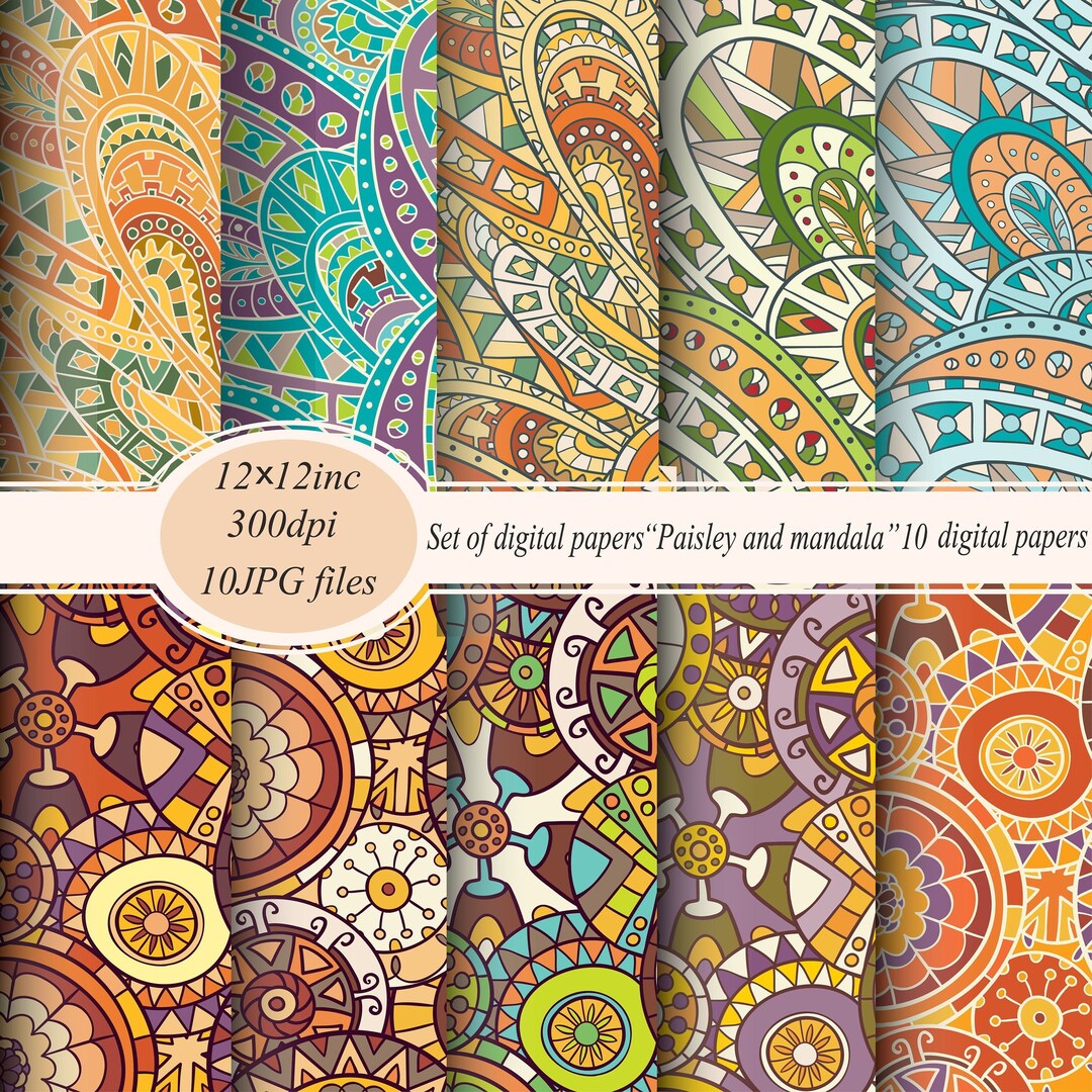 Set of Digital Paper Pack "paisley and Mandala". Mandala Pattern ...