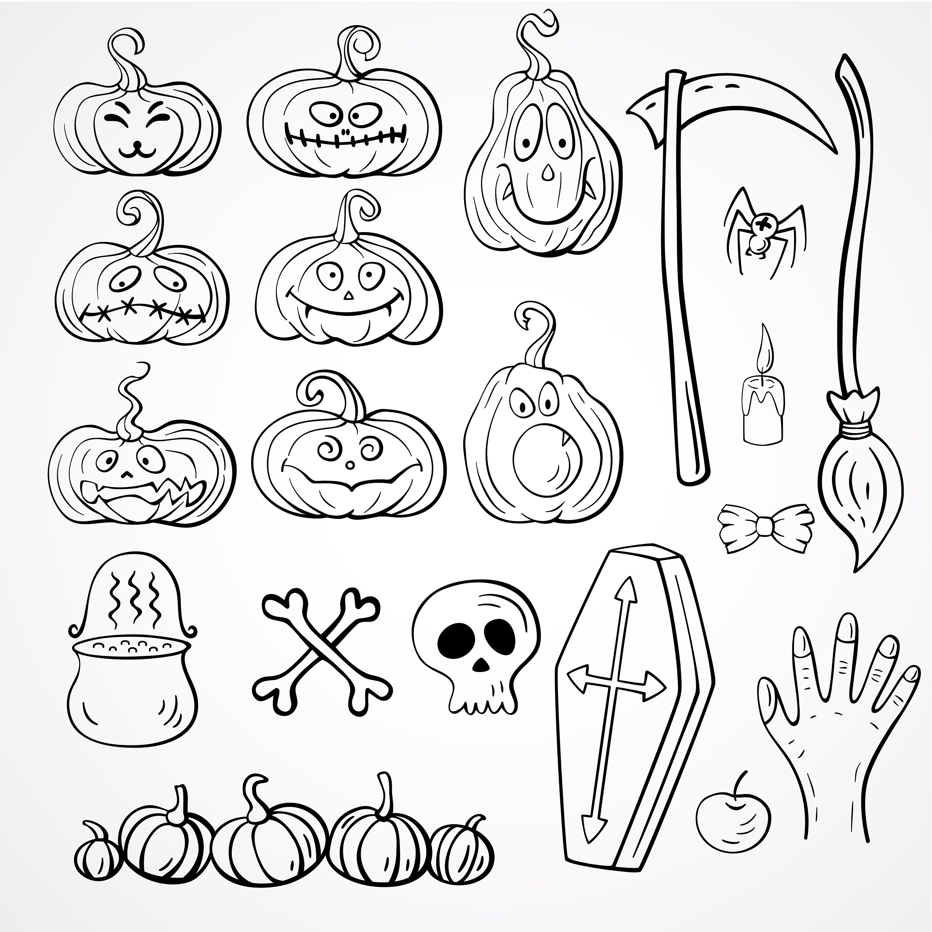 Doodle Halloween Clipart,48 Separete SVG, PNG, EPS Images, Pumpkin ...