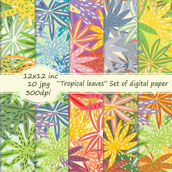 Set of 12 Digital Paperstropical Leaves Tropical - Etsy